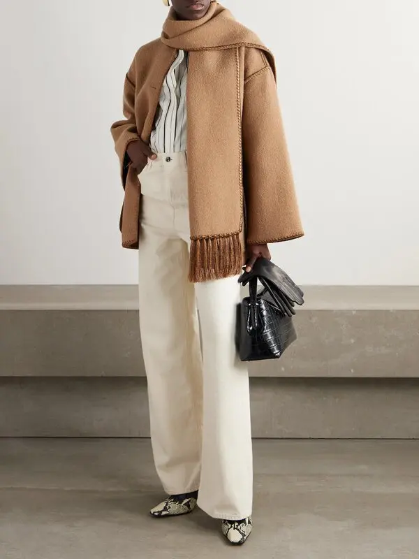 TOTEME Draped Fringed Wool-blend Bouclé Jacket