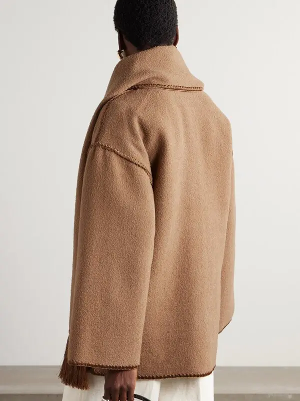 TOTEME Draped Fringed Wool-blend Bouclé Jacket