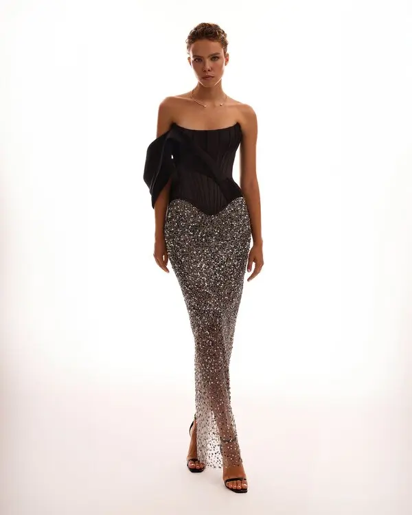MILLA Fully Sequined Maxi Skirt - Silver