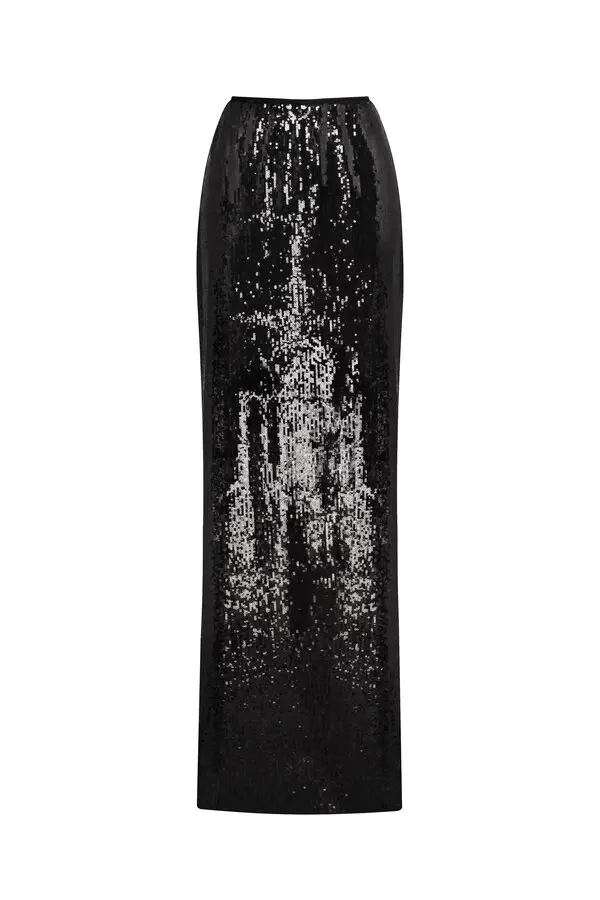 MILLA Fitted Sequined Maxi Skirt - Black