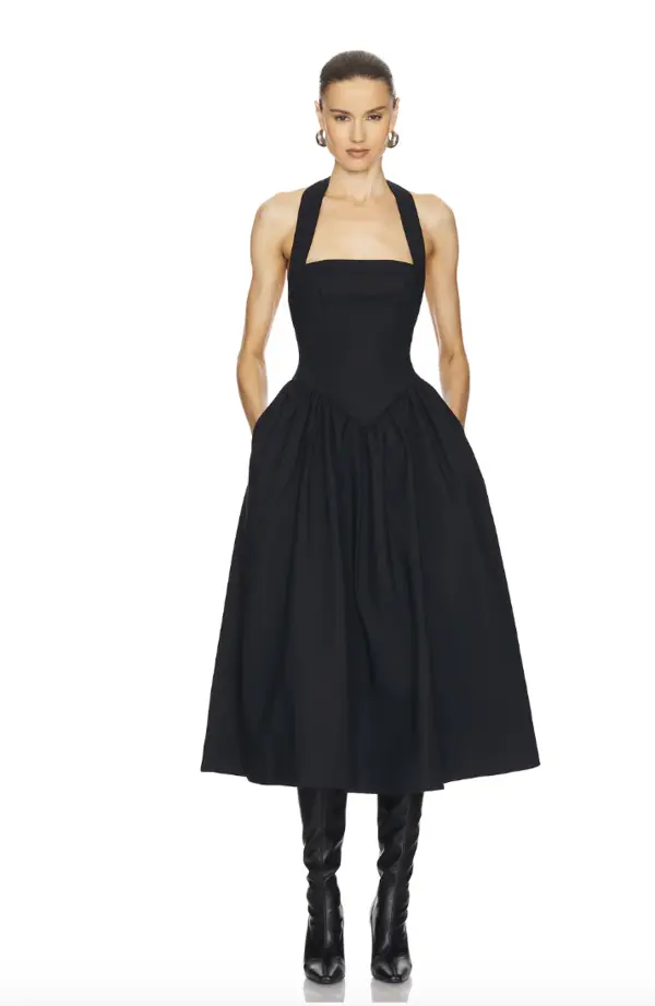 HELSA Faille Halter Midi Dress