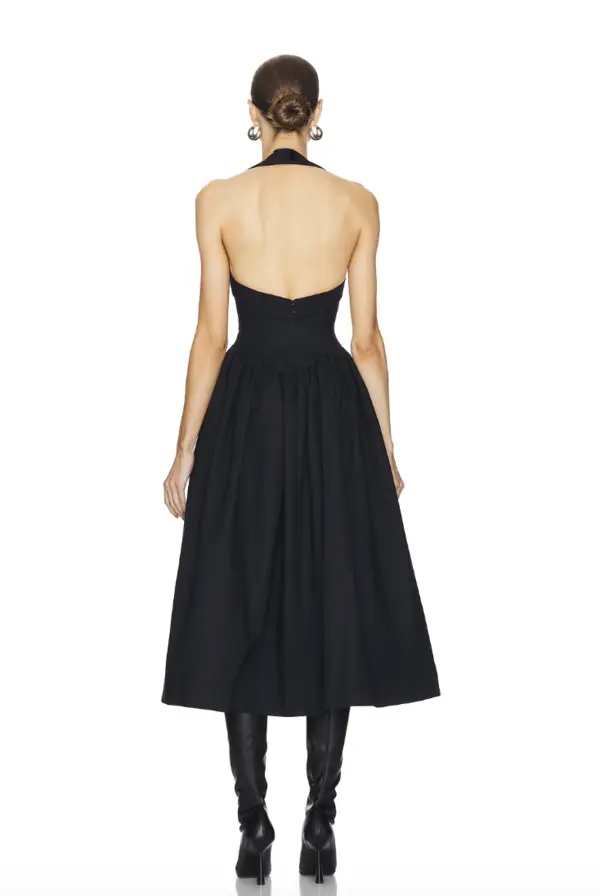 HELSA Faille Halter Midi Dress