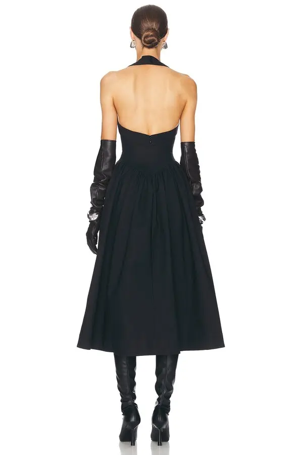 Helsa Faille Halter Midi Dress - Black | Editorialist