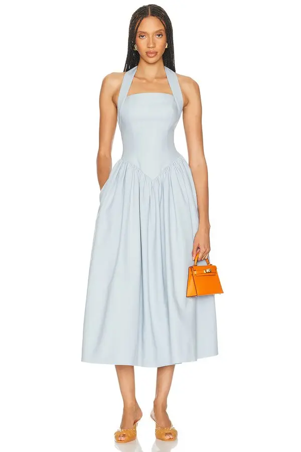 HELSA Faille Halter Midi Dress - Pale Blue