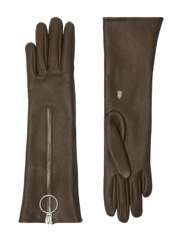 Burberry Leather Zip-up Gloves - Brown