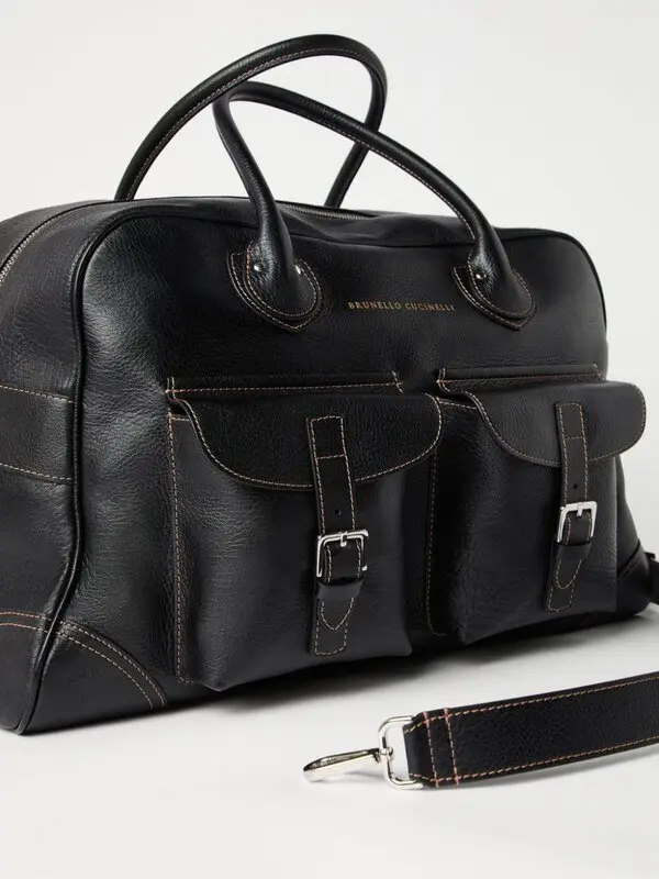 Brunello Cucinelli Leather Weekender Bag - Black
