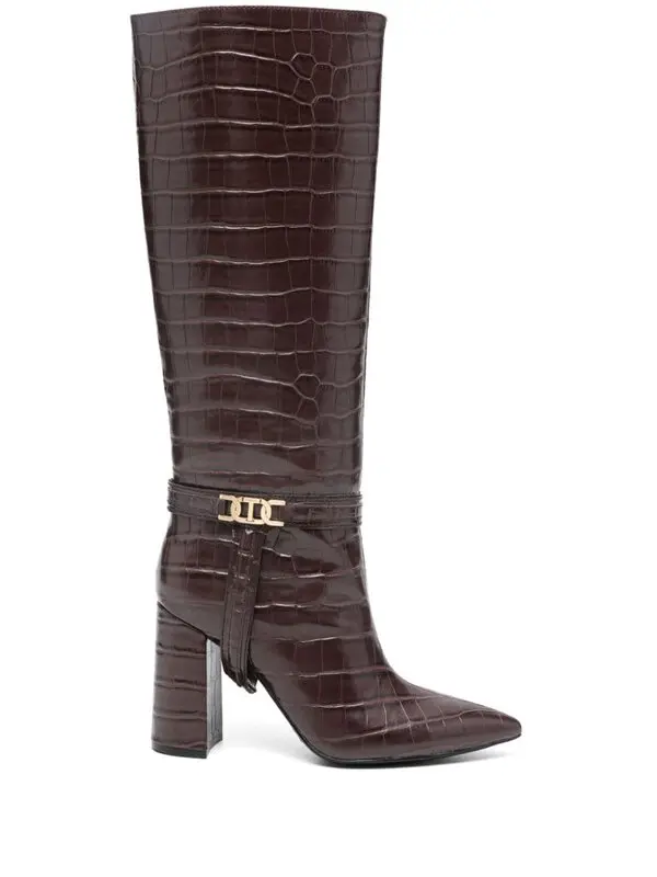 TWINSET 100mm Croc-effect Knee-high Boots