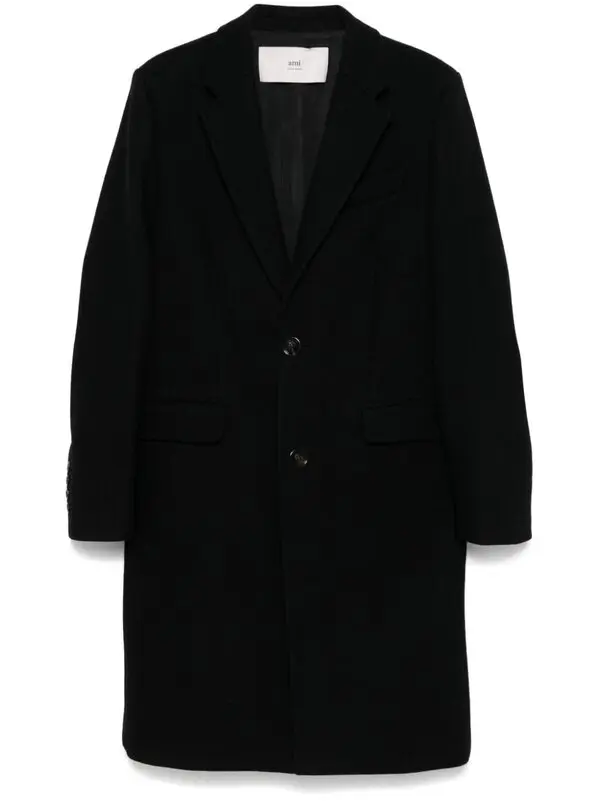 Ami Single-breasted Felted Coat - Black