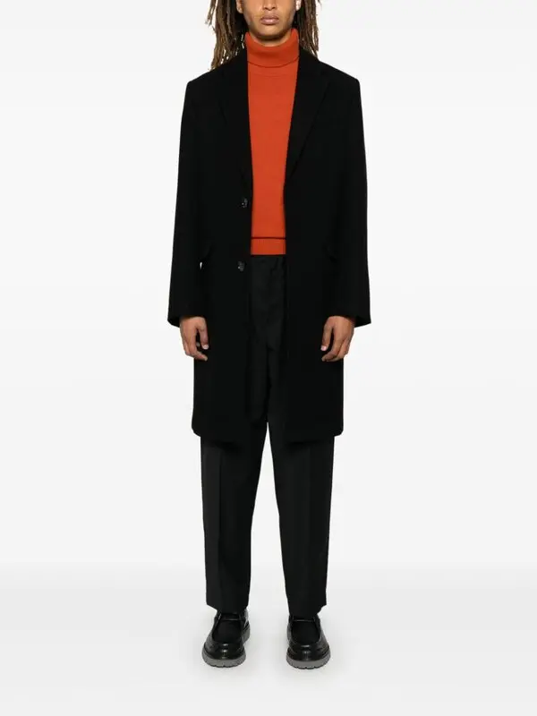 Ami Single-breasted Felted Coat - Black