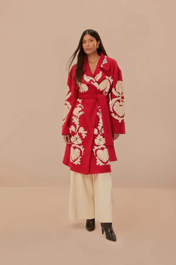 Farm Rio Helen Fleece Coat - Helen Red