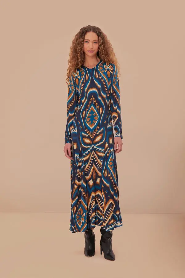 Farm Rio Ikat Viscose Maxi Dress