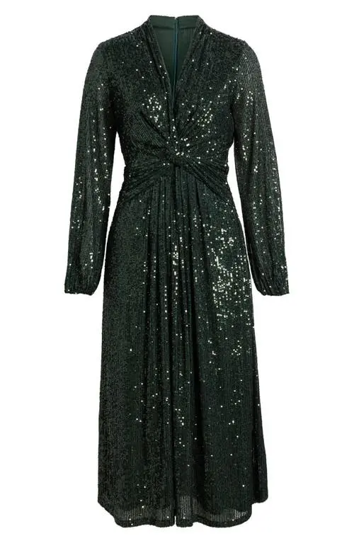 anne klein sequin dress Anne Klein Long Sleeve Faux WRAP Sequin MIDI Dress Silver at Amazon Women's  Clothing store