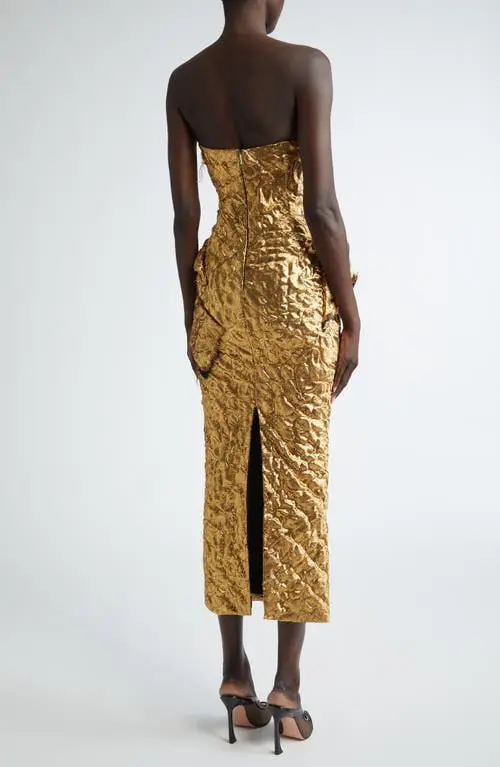 JASON WU Sculpted Metallic Jacquard Strapless Cocktail Dress