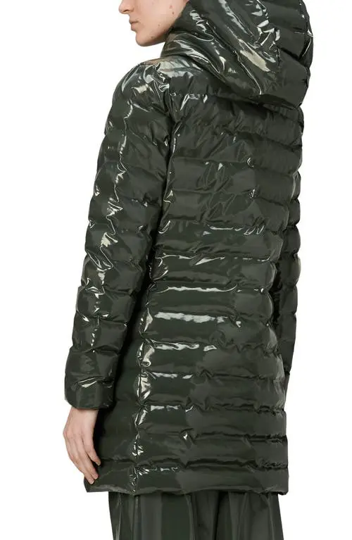 Rains Lohja Curve Waterproof Long Puffer Jacket - Swamp