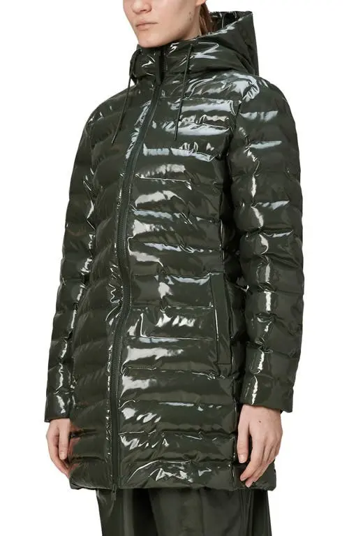 Rains Lohja Curve Waterproof Long Puffer Jacket - Swamp