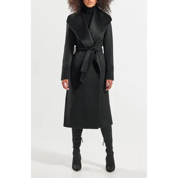 Sentaler Shawl Collar Alpaca & Wool Longline Wrap Coat - Black