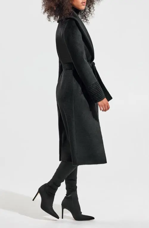Sentaler Shawl Collar Alpaca & Wool Longline Wrap Coat - Black