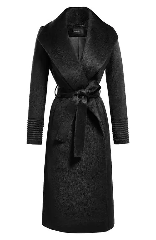 Sentaler Shawl Collar Alpaca & Wool Longline Wrap Coat - Black