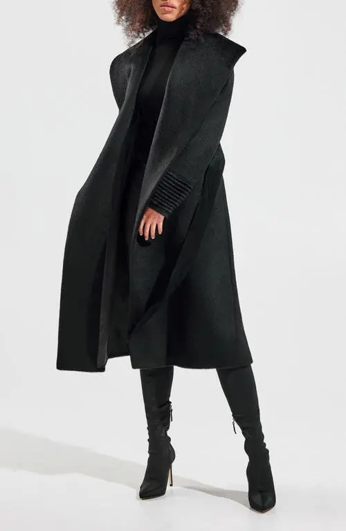 Sentaler Shawl Collar Alpaca & Wool Longline Wrap Coat - Black