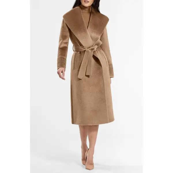 Sentaler Shawl Collar Alpaca & Wool Longline Wrap Coat - Dark Camel
