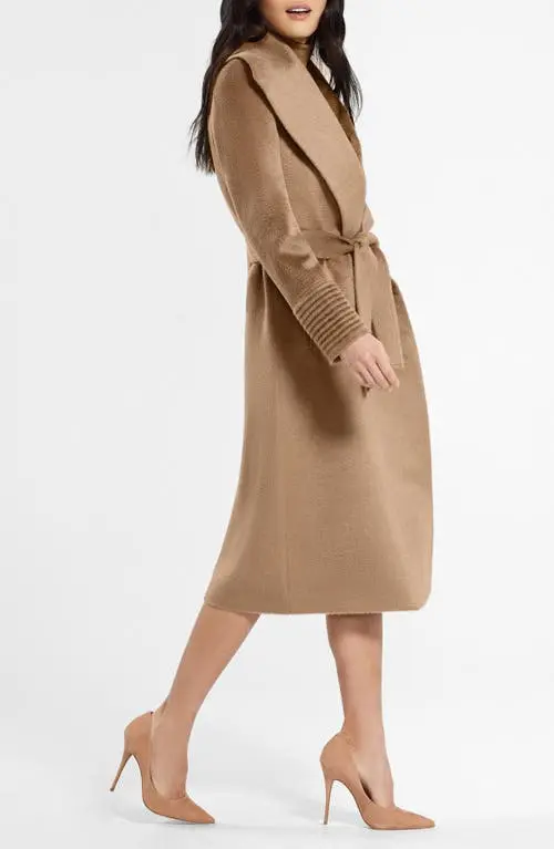 Sentaler Shawl Collar Alpaca & Wool Longline Wrap Coat - Dark Camel