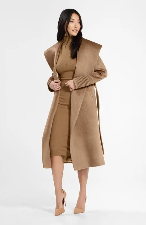 Sentaler Shawl Collar Alpaca & Wool Longline Wrap Coat - Dark Camel