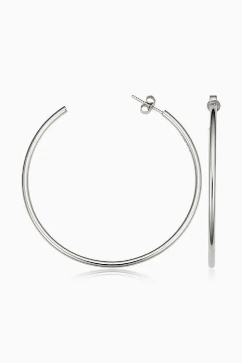 ORADINA 14k Gold Sicily Hoop Earrings - White Gold