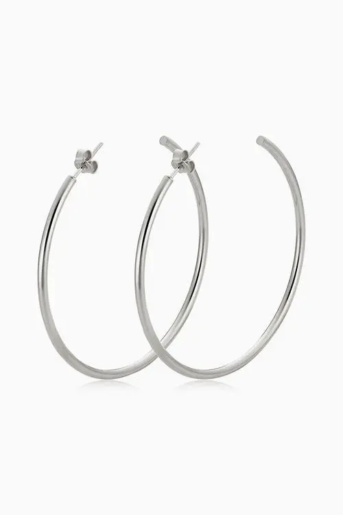 ORADINA 14k Gold Sicily Hoop Earrings - White Gold