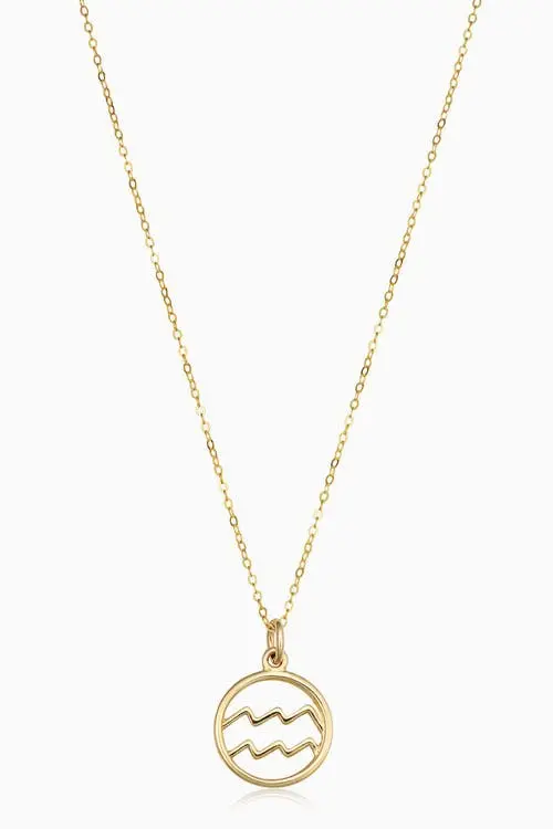 ORADINA 14k Gold Zodiac Pendant Necklace - Aquarius