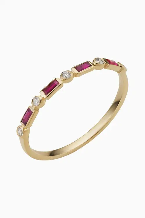 ORADINA 14k Gold Crown Jewels Diamond Ring - Gold/burgundy