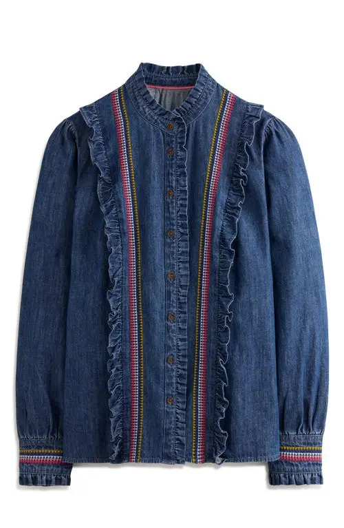 Boden Isla Embroidered Stripe Denim Shirt
