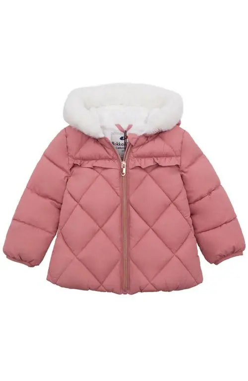 ROKKA&ROLLA Lined Hooded Puffer Jacket - Pink Coral
