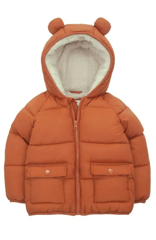 ROKKA&ROLLA Baby Fleece Lined Bear Puffer Jacket - Orange