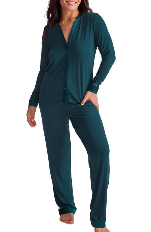 Fleur't Tuxedo Satin Trim Pajamas