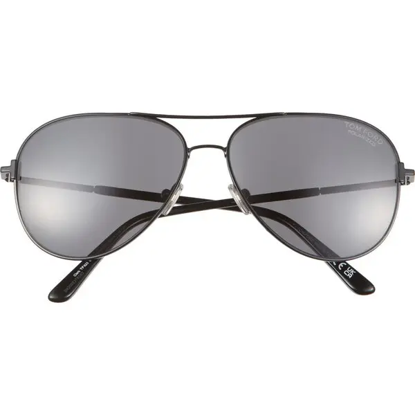 TOM FORD Clark 59mm Pilot Sunglasses - Shiny Black/ Polar Smoke