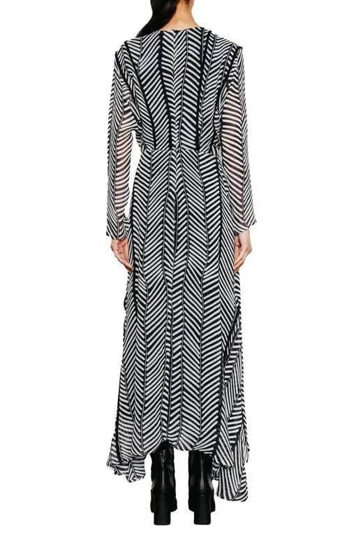 black white chevron dress Valentino Black & White Chevron Cape Dress