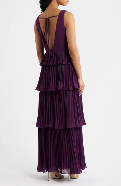 Lulus Tiered Pleated Gown - Eggplant