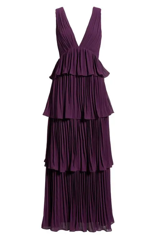 Lulus Tiered Pleated Gown - Eggplant