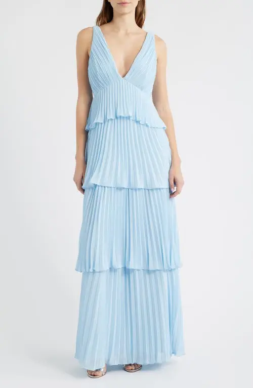 Lulus Tiered Pleated Gown - Ice Blue