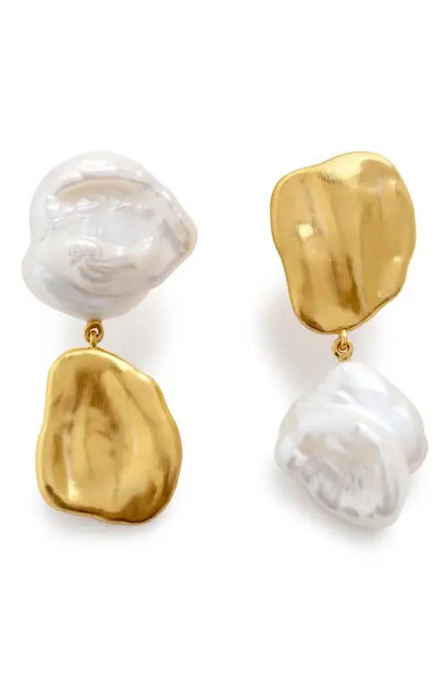 Monica Vinader X Amy Powney Keshi Pearl Drop Earrings - 18ct Gold Vermeil / Pearl