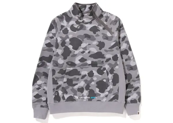 A BATHING APE Honeycomb Camo Side Zip Crewneck Sweatshirt - Grey
