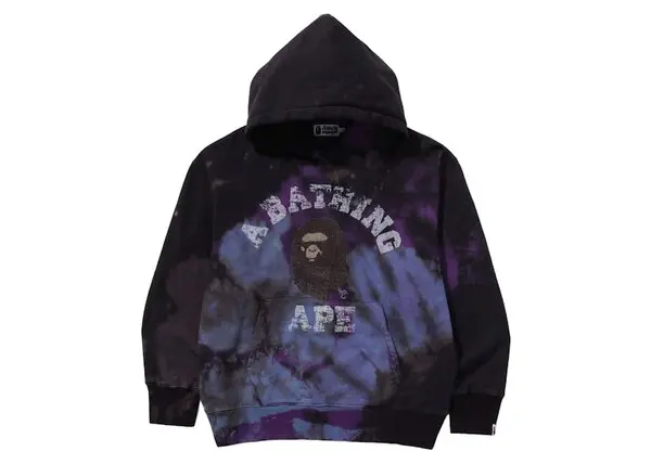 A BATHING APE Tie-dye College Relaxed Fit Pullover Hoodie - Black