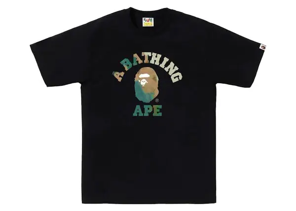 A BATHING APE Tie Dye College Tee Shirt - Black/beige