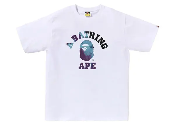 A BATHING APE Tie Dye College Tee Shirt - White/black