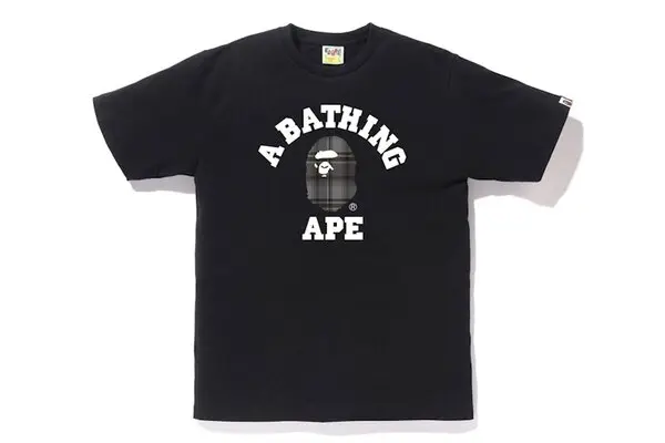 A BATHING APE Check College Tee Shirt - Black