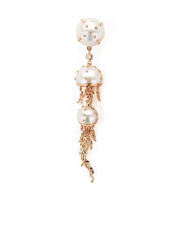 BIBI VAN DER VELDEN 18kt Gold Diamond And Pearl Jellyfish Earring - Pink
