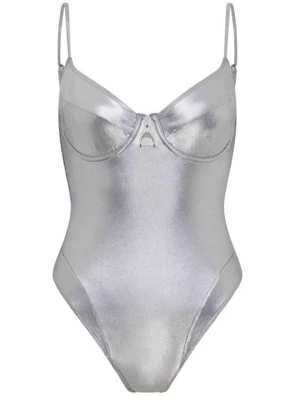 LET'S SWIM Metallic-finish One Piece Swimsuit - Grey