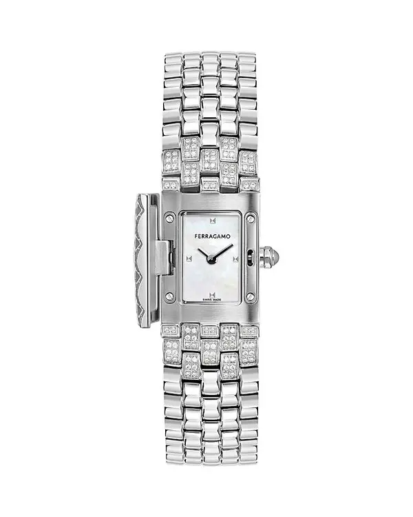 FERRAGAMO Secret Diamond Watch, 19mm X 30mm - White/silver