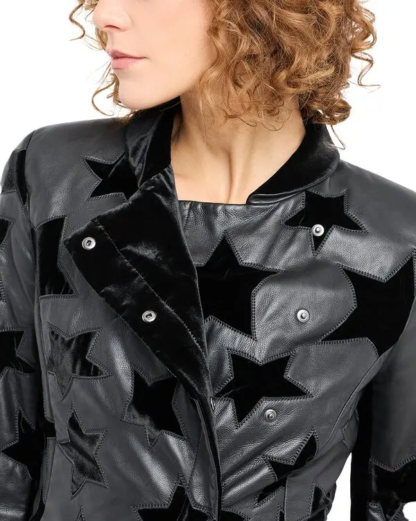 Emporio Armani Velvet Stars Leather Jacket In Black - 50% Off