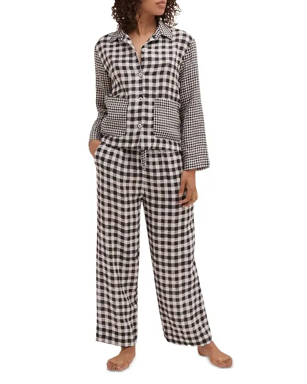 Desmond & Dempsey Gingham Linen Pajama Set